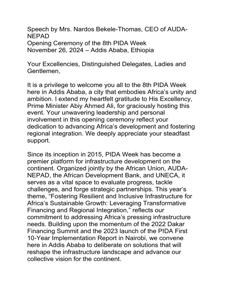 Revised Speech CEO (1) | PDF | Infrastructure | Africa