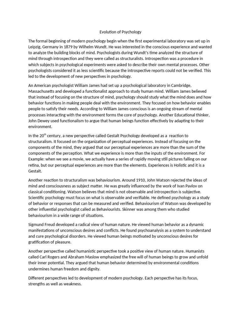 Evolution of Psychology | PDF | Psychology | Humanistic Psychology