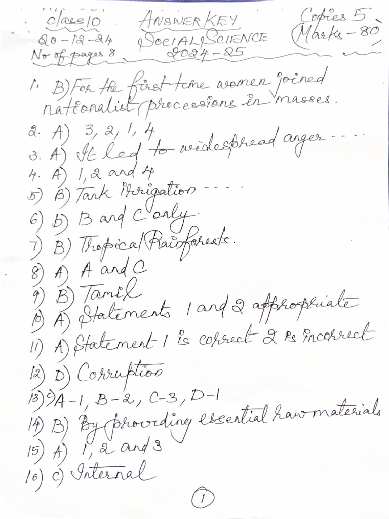 Class X Model 1 Social Science | PDF