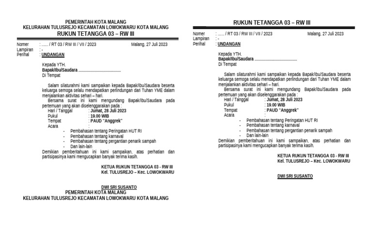 format undangan RT 03 2022 | PDF