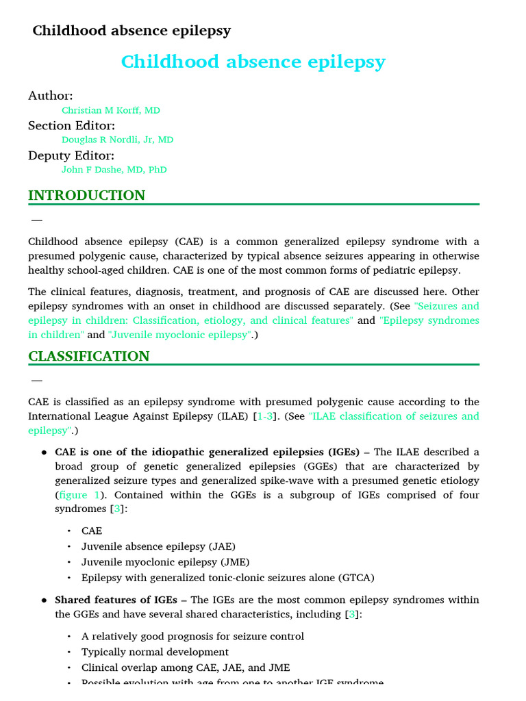 Childhood absence epilepsy | PDF | Epilepsy | Attention Deficit ...