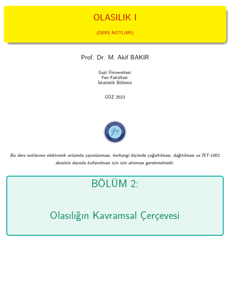 Olasilik I: Prof. Dr. M. Akif BAKIR | PDF