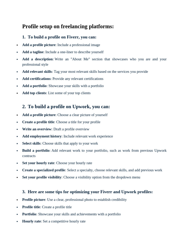 Profile Setup On Freelancing Plateforms | PDF | Freelancer | Business