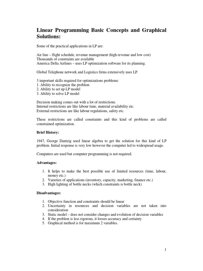 Linear Programming Basic Concepts and Graphical Solutions | PDF ...