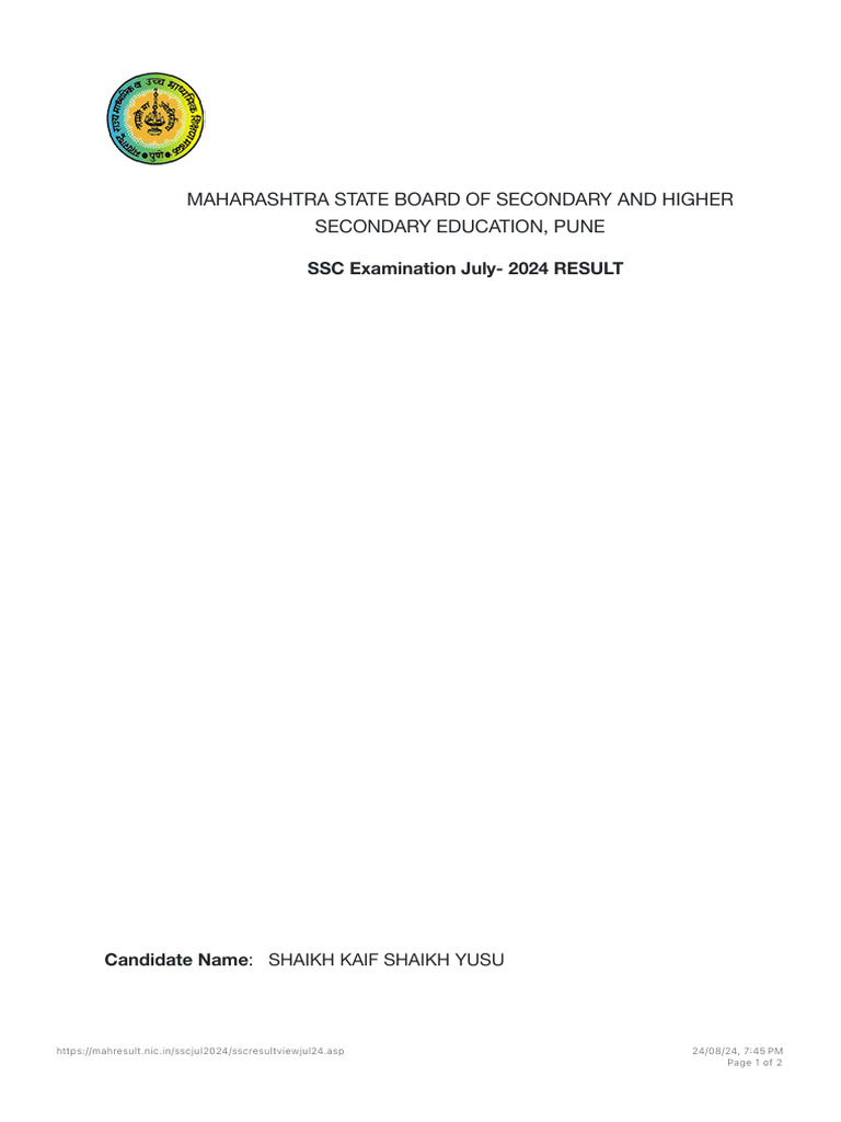 Ssc Examination July- 2024 Result--msbshse, Pune | PDF | Qualifications ...