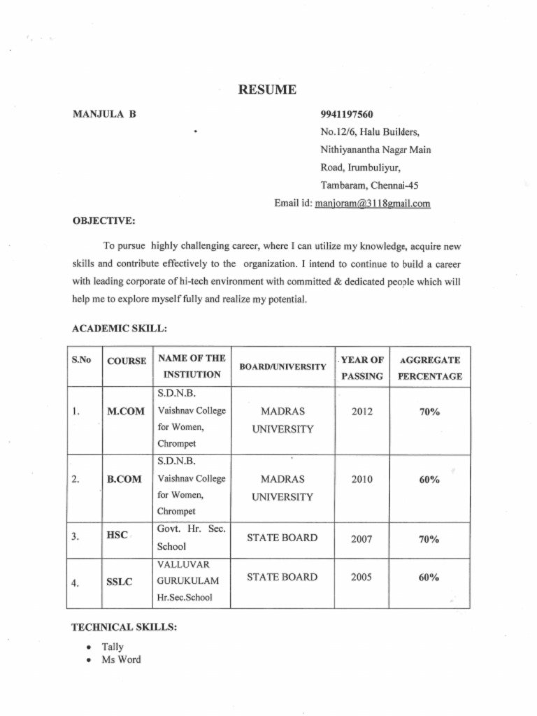Manju Resume 1 | PDF
