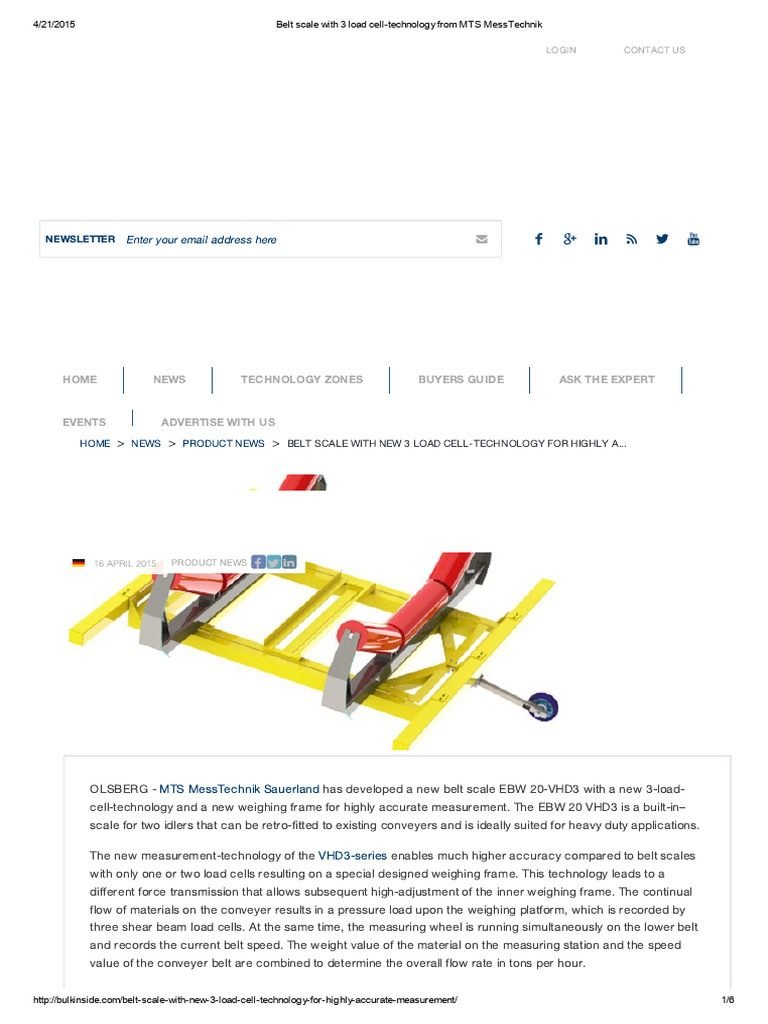 MTS 3-Load Cell Belt Scale Technology | PDF | Weighing Scale