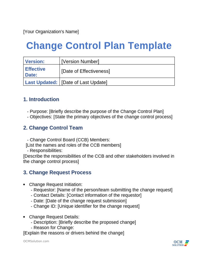 Change Control Plan Template | PDF | Risk | Risk Management