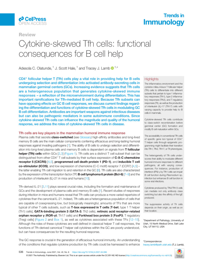 OLATUNDE 2021 - Cytokine-skewed Tfh cells functional consequences for B ...