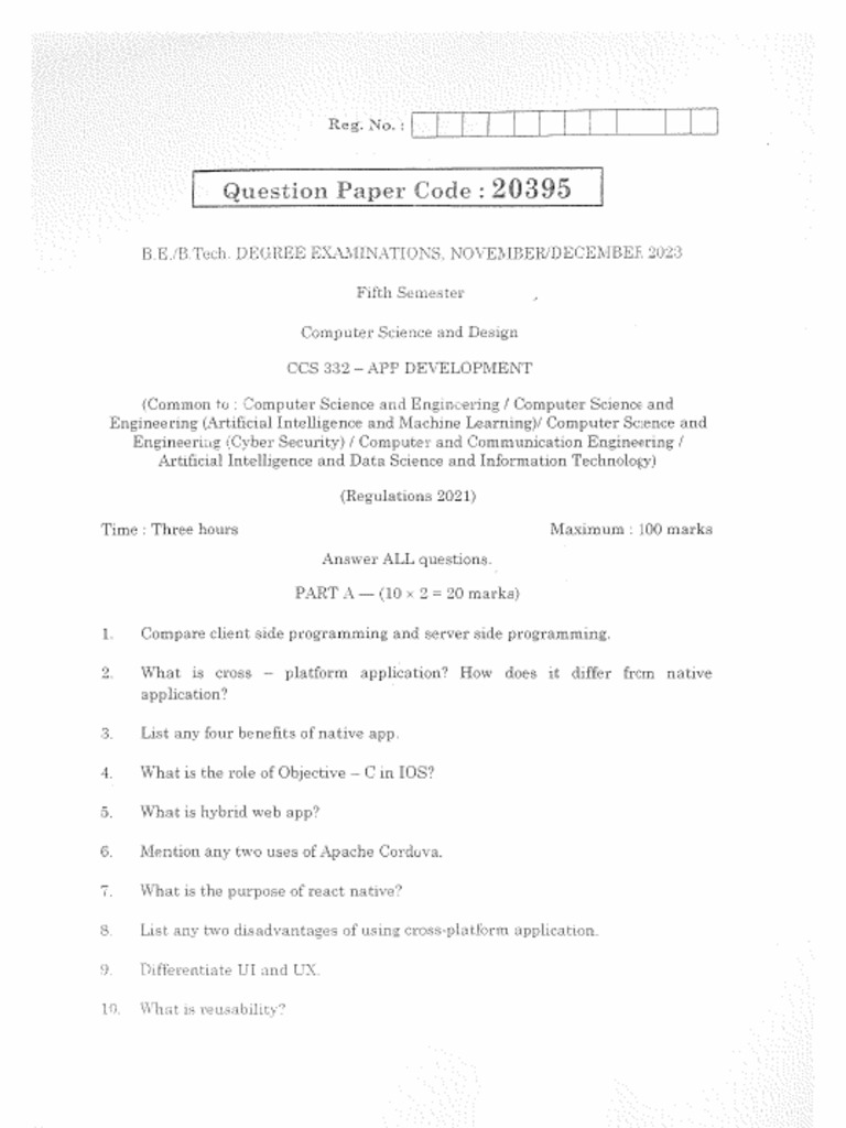 CCS332 App Development Question Paper | PDF