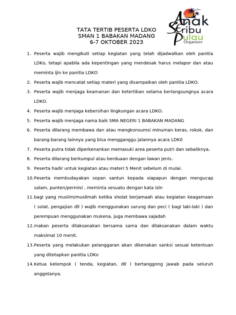 Tata Tertib LDKO SMAN 1 Babakan Madang | PDF