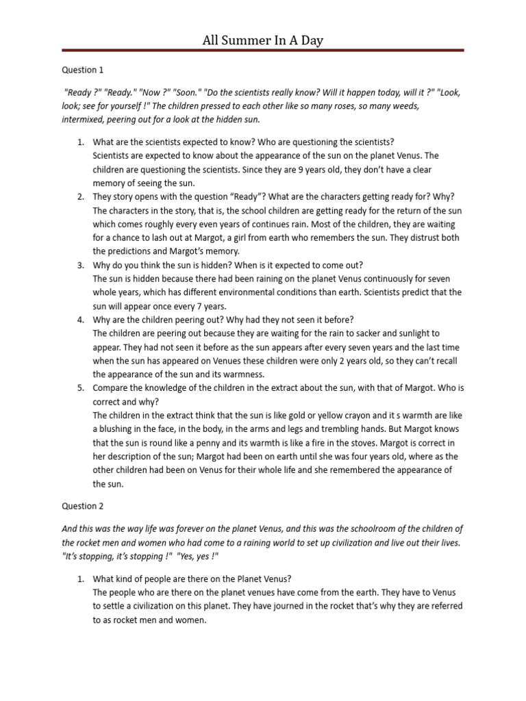 all summer in a day | PDF | Venus | Planets