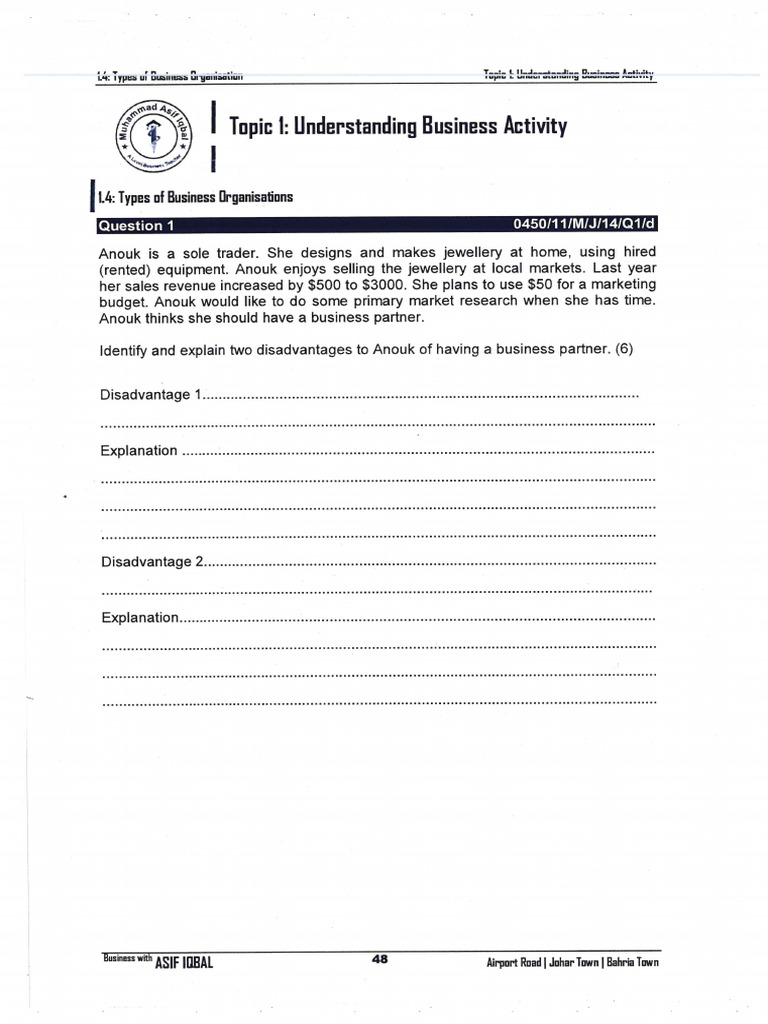 1.4 Types of Business Organizations - Worksheet | PDF