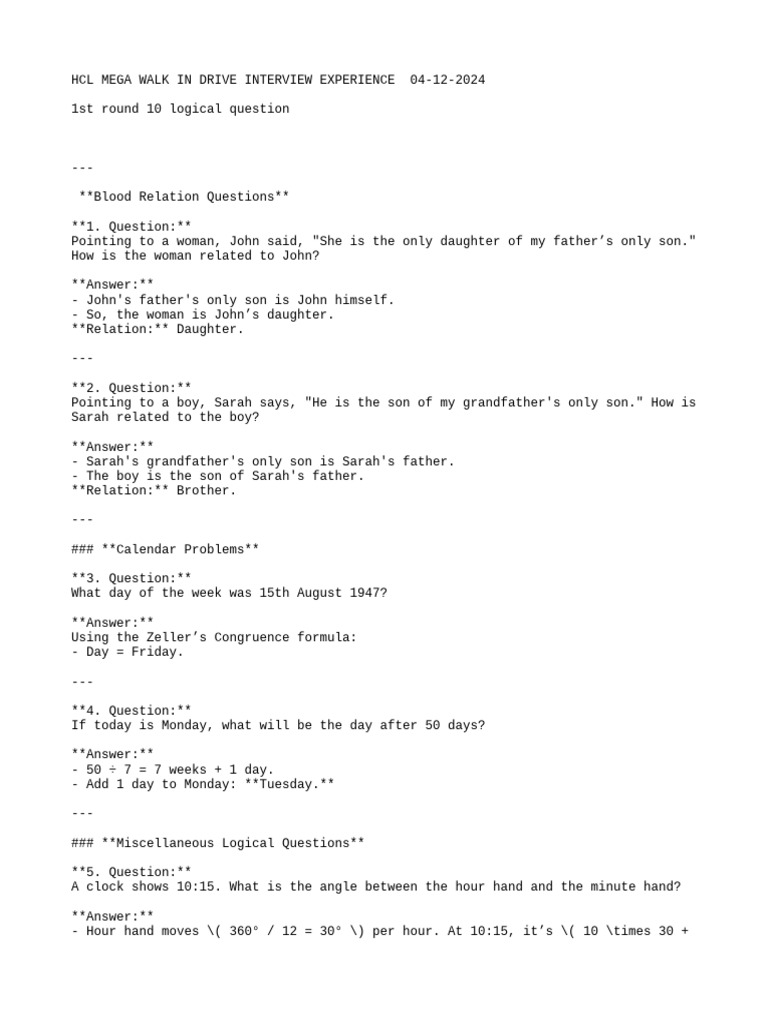 HCL Interview Experience | PDF | Computing | Computer Programming