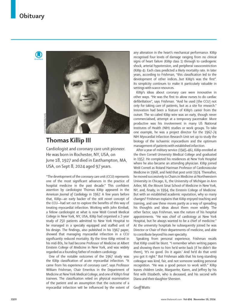 Thomas Killip III Lancet | PDF | Myocardial Infarction | Cardiology