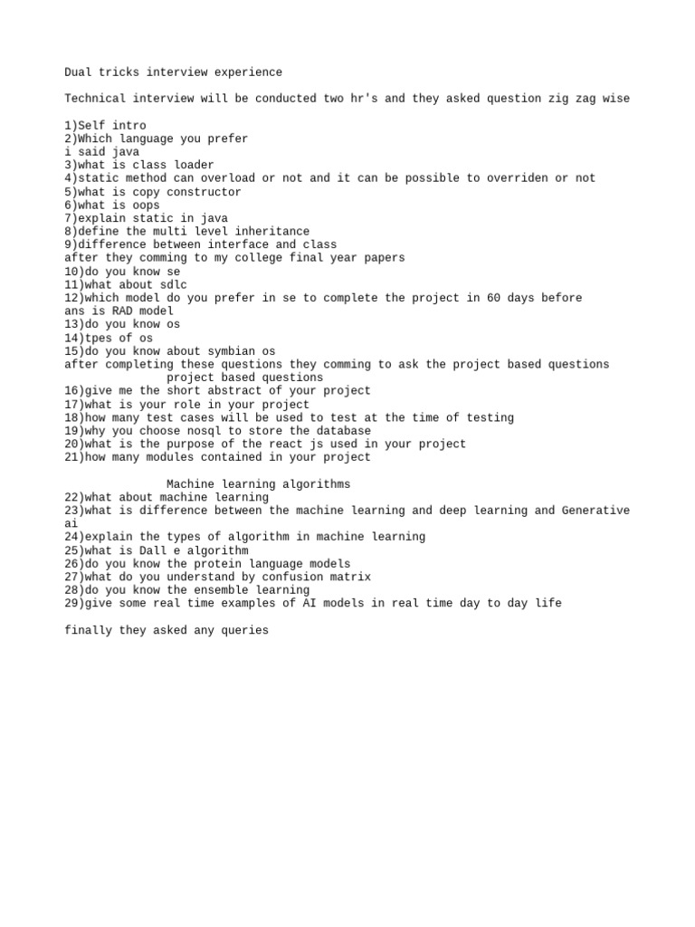 Dual tricks interview experience | PDF