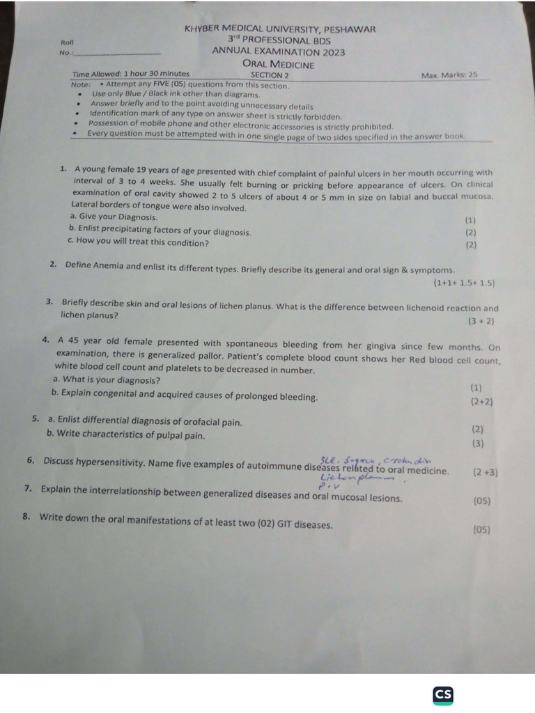 3rd Year BDS 2024 Guess Papers | PDF