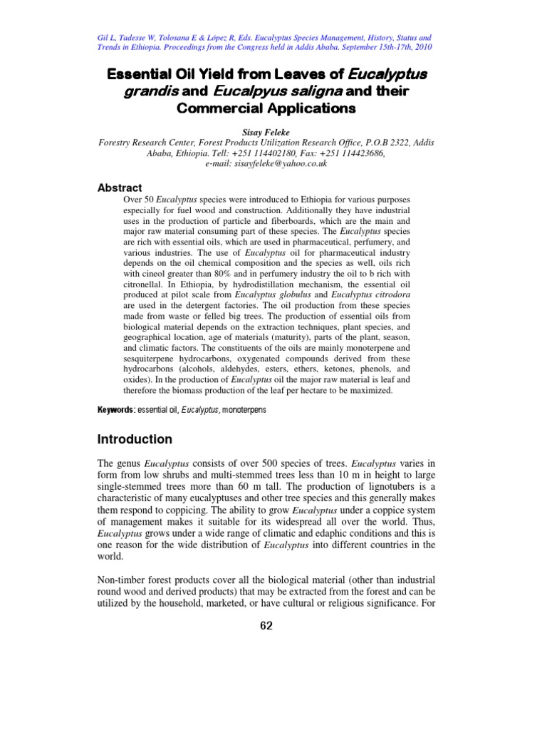 Essential Oil of E.grandis and E.saligna | PDF | Eucalyptus | Perfume