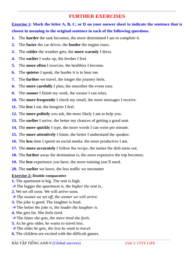 EXTRA - EXERCISES - Unit 2 | PDF | Cost Of Living