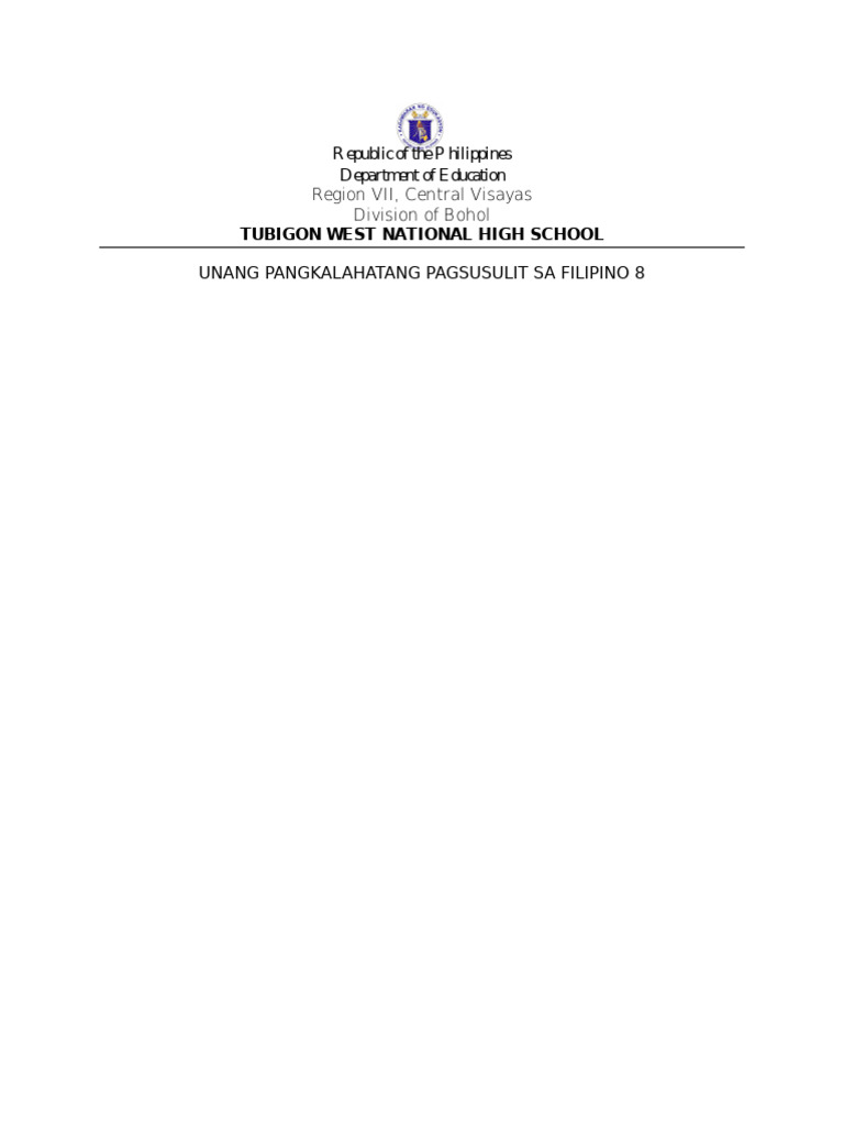 Unang Pagsusulit sa Filipino 8 | PDF