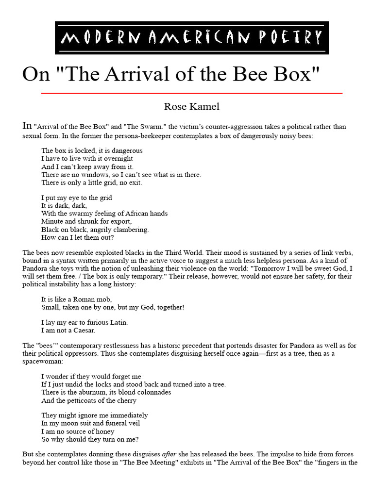 On "The Arrival of the Bee Box" | PDF | Poetry | Beekeeper