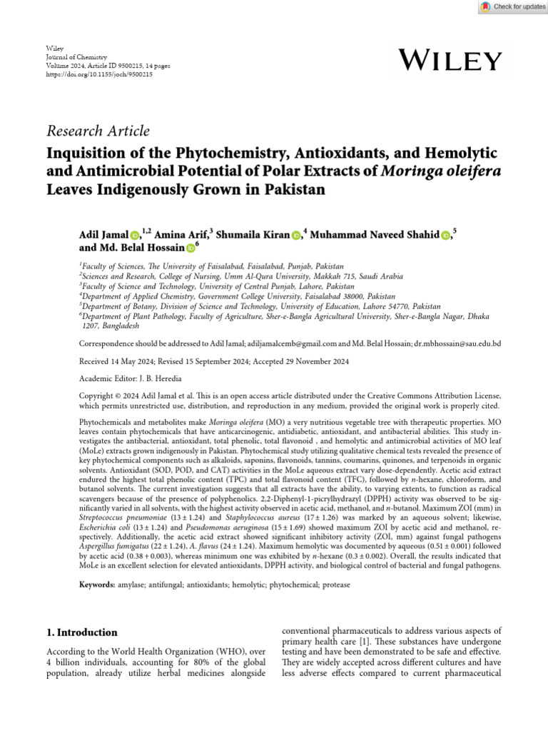 Journal of Chemistry - 2024 - Jamal - Inquisition of The Phytochemistry ...