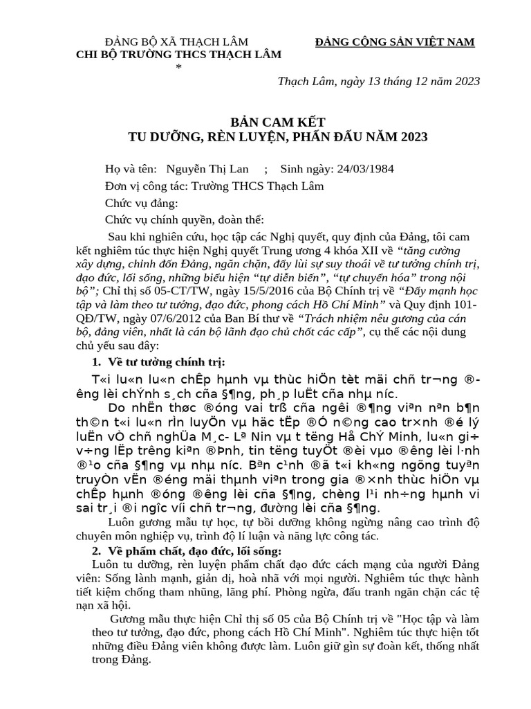 Mau BS - Ban Cam Ket Tu Duong, Ren Luyen | PDF