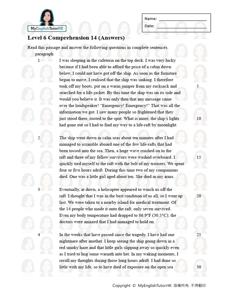 Level 6 Comprehension 14 Shipwreck Answers | PDF | Ships | Water Transport