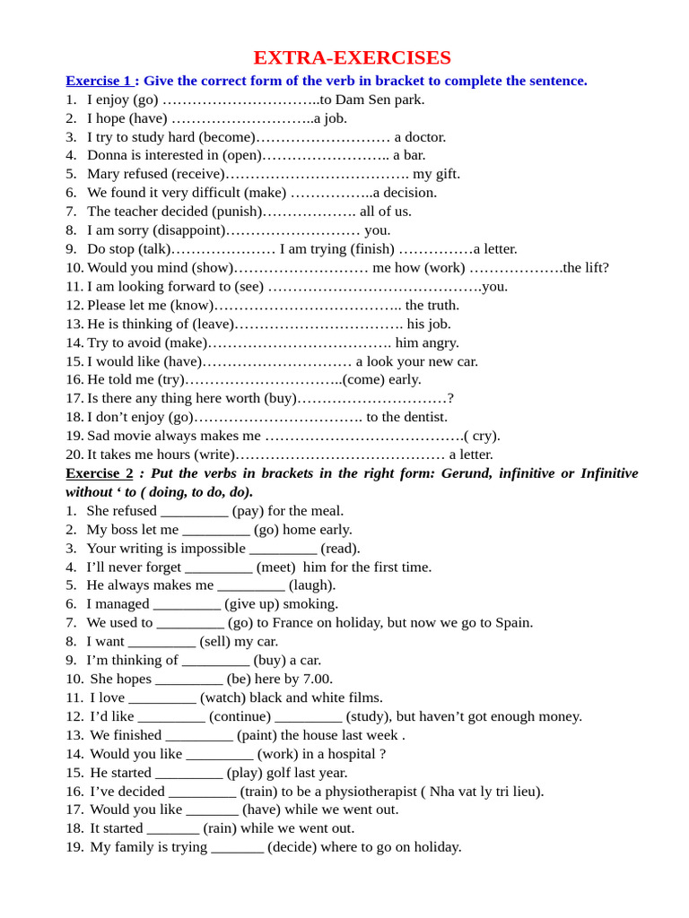 Extra Exercises - Unit 6 | PDF