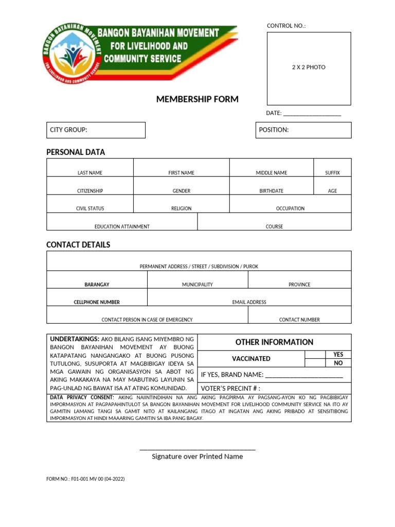 BBM Community Service Membership Form | PDF