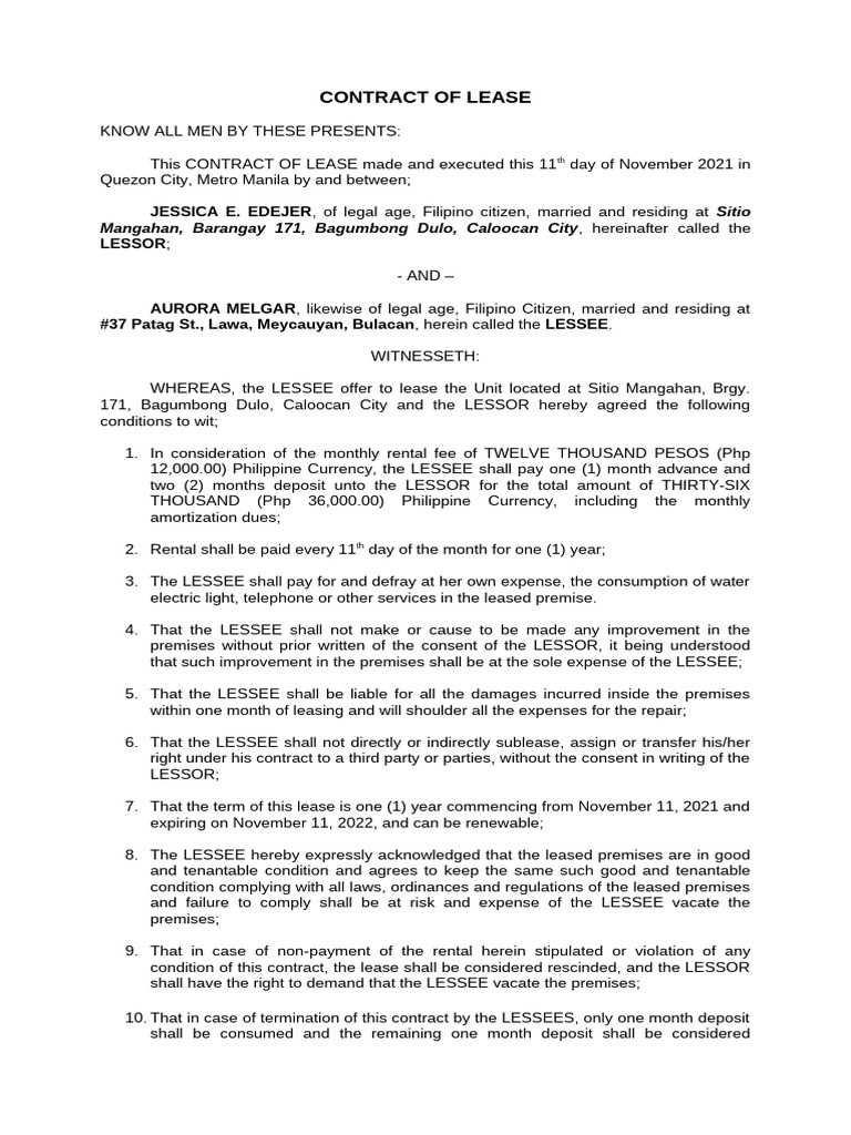 CONTRACT OF LEASE | PDF | Lease | Law Of Obligations