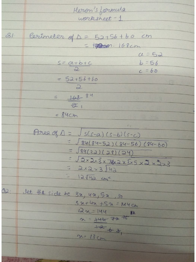 heron's formula WS 1 | PDF