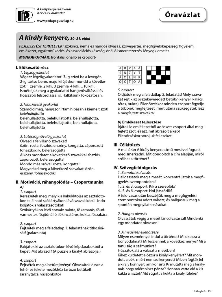 Mátyás király kenyere óravázlat | PDF