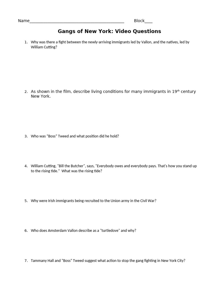 Gangs of New York Questions 2 | PDF | Immigration