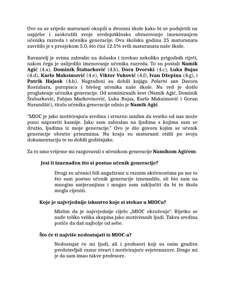 Kratki Intervju Rezerva | PDF