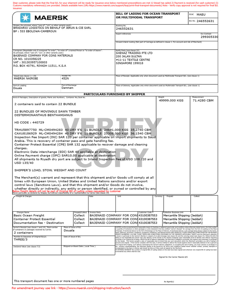 VERIFY CONTAINER DANMAN | PDF | Bill Of Lading | Cargo