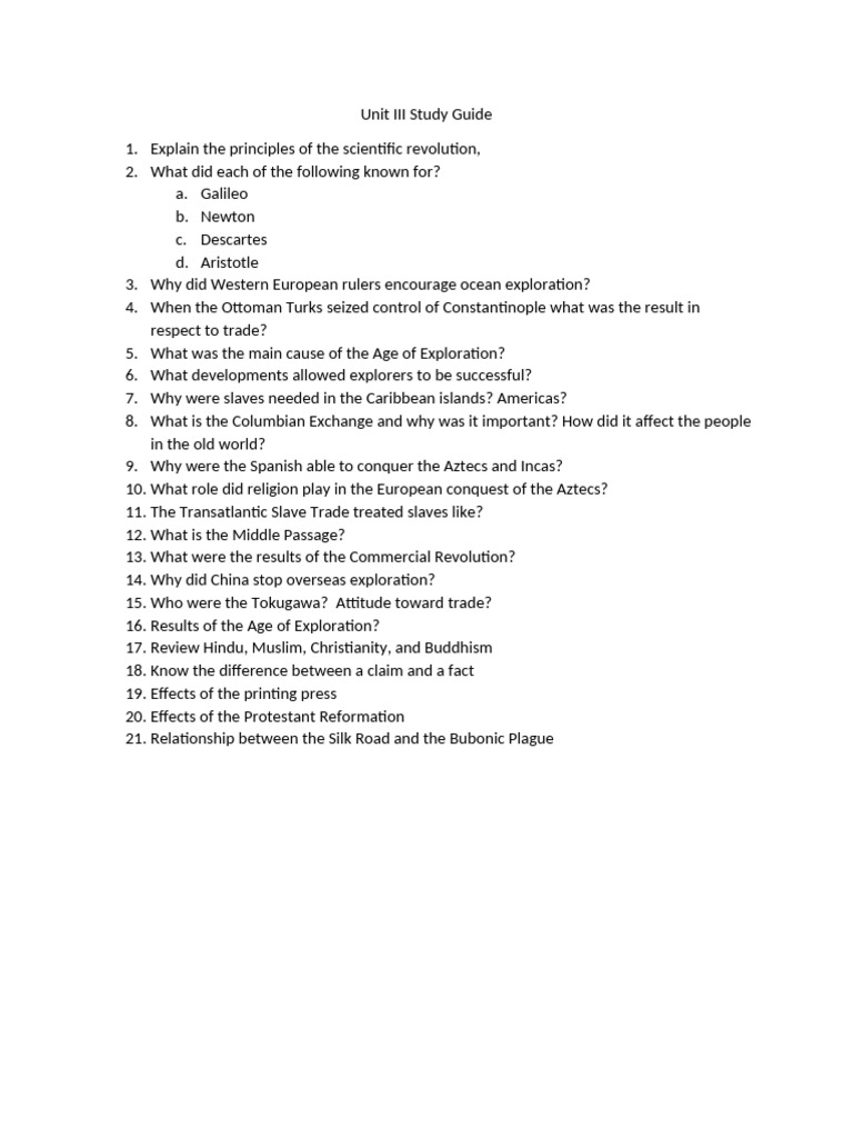Unit III Study Guide | PDF