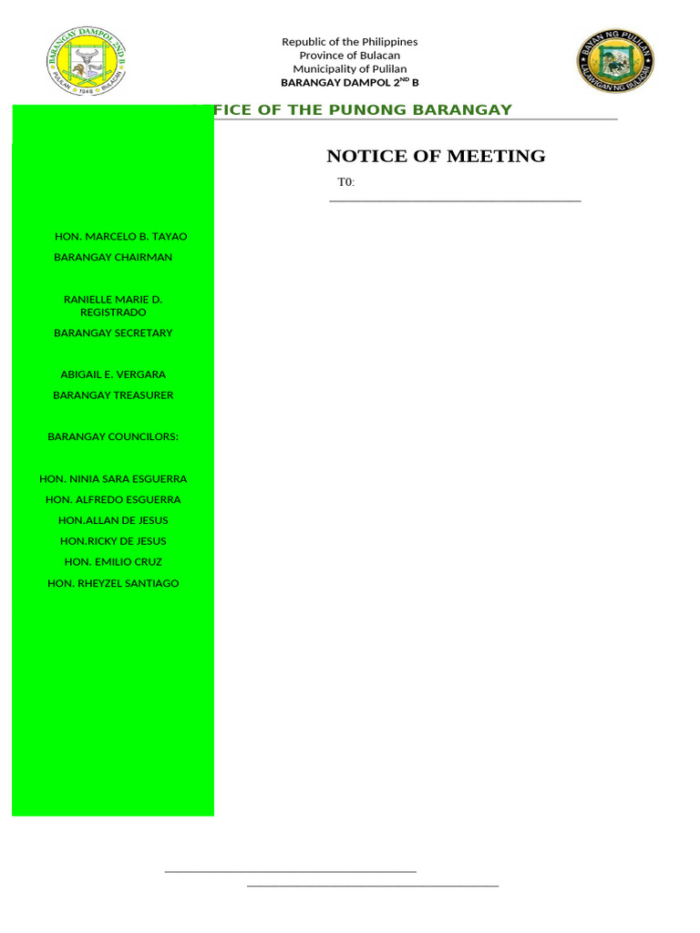 Barangay Council Meeting Notice | PDF