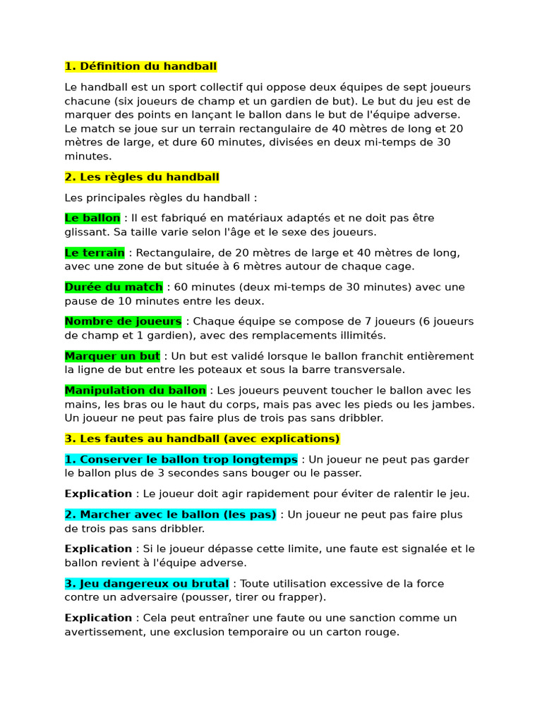 Les règles de Handball | PDF | Des sports | Sports d'équipe