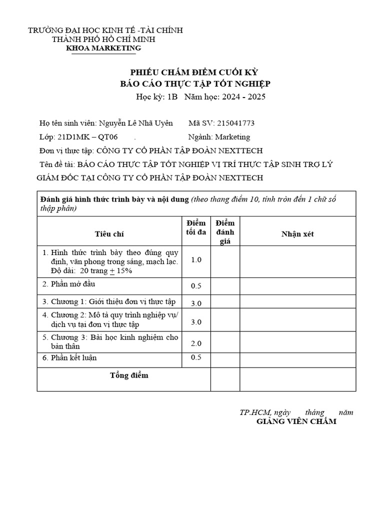 Mau - 04 - Phieu Cham Diem Cuoi Ky BC TTTN | PDF