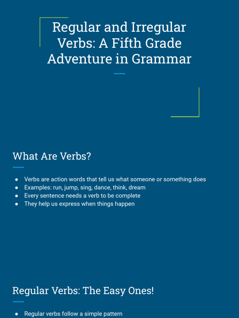 Regular and Irregular Verbs - A Fifth Grade Adventure in Grammar | PDF ...