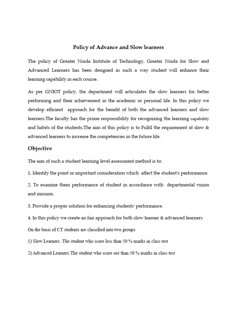Slow and Advance Learner6 | PDF | Mentorship | Learning Disability