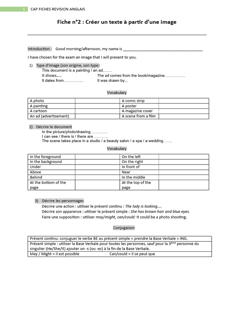 Fiche2 Décrire Une Image | PDF