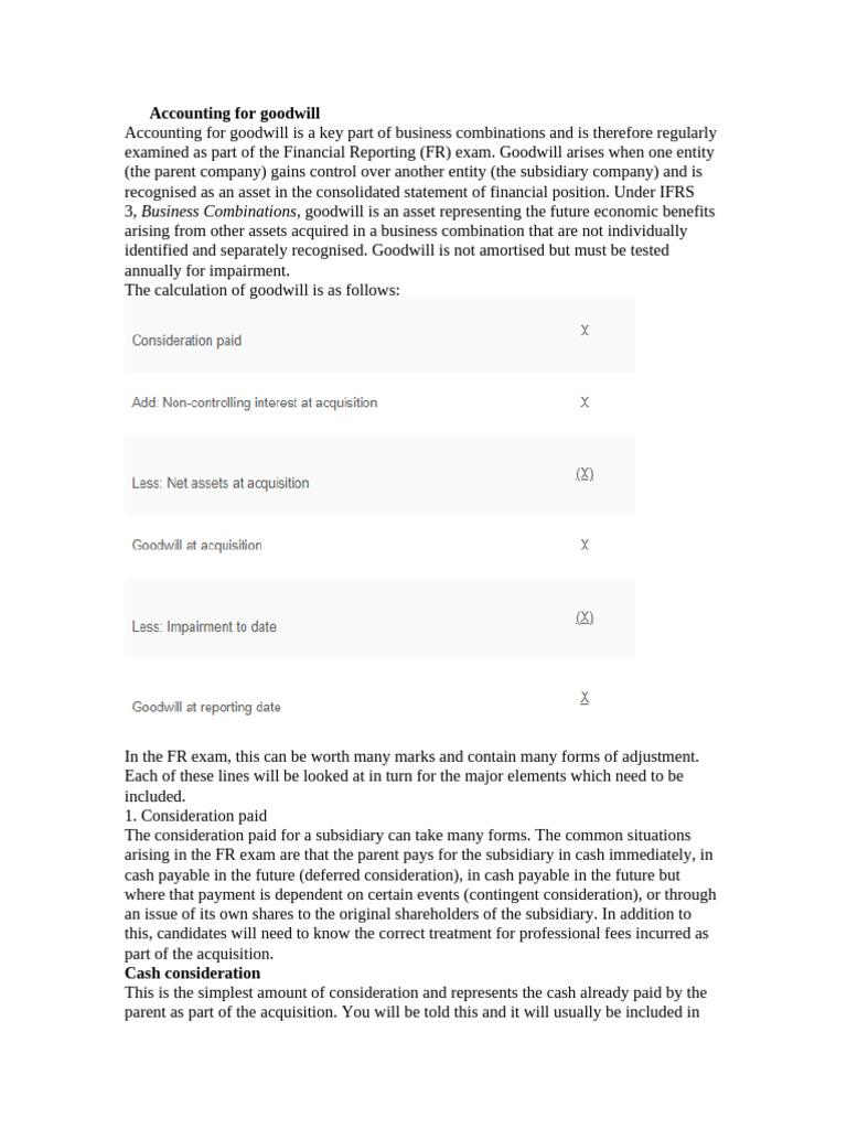 ACCA F7 Accounting for goodwill | PDF | Goodwill (Accounting) | Fair Value ACCA F7 Accounting for goodwill | PDF | Goodwill (Accounting) | Fair Value
