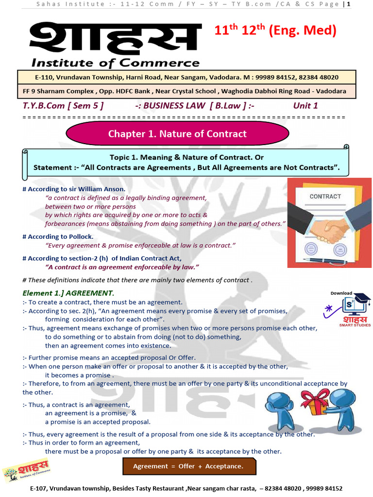 Business Law-Unit 1 | PDF | Offer And Acceptance | Void (Law)