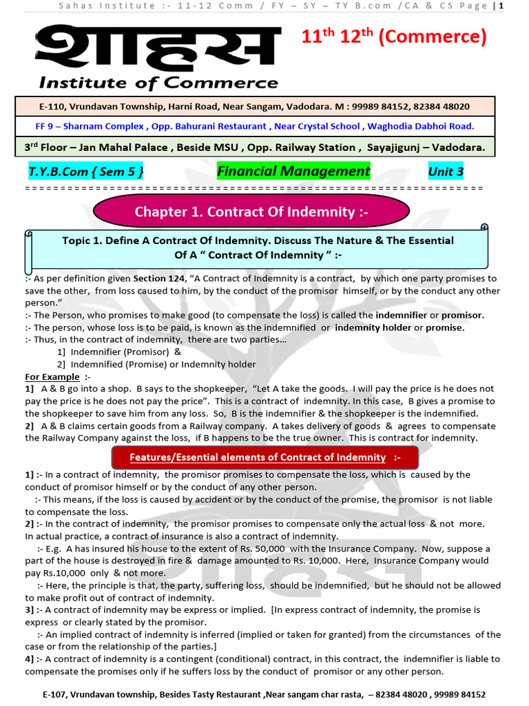 Business Law Unit 3 Pdf Guarantee Indemnity