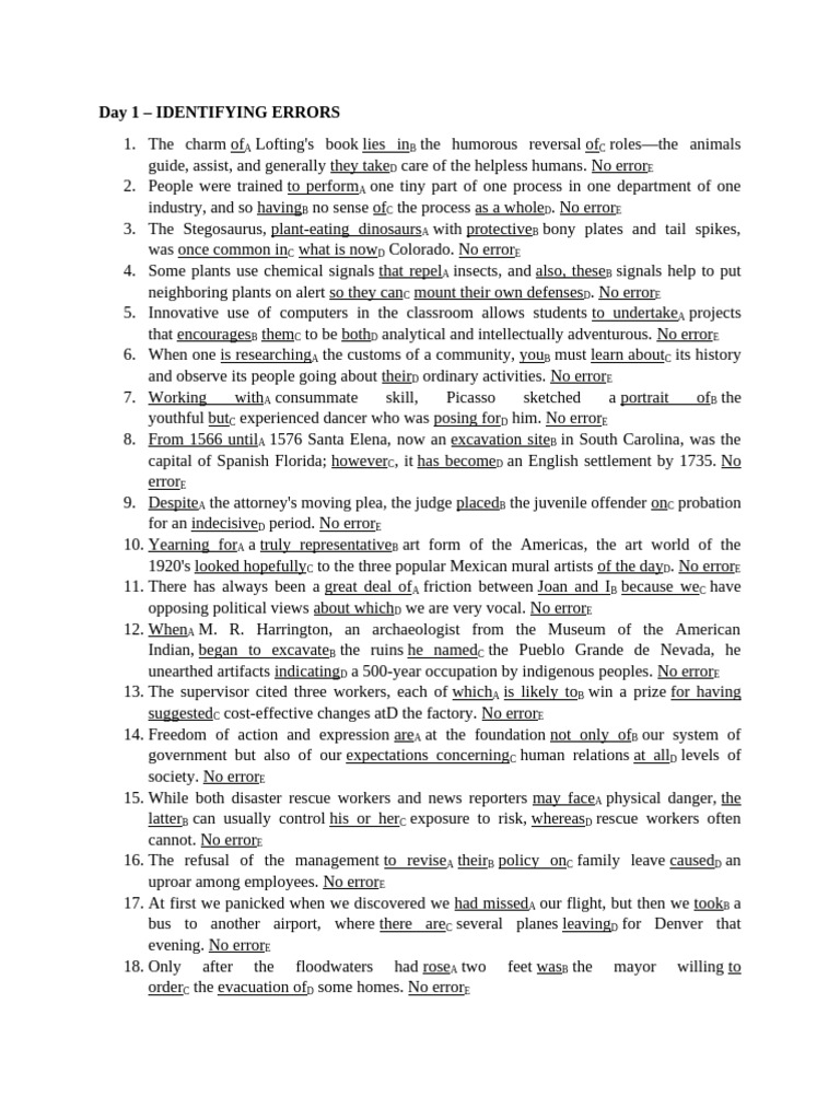 Day-1-Identifying-Errors | PDF | Verb | Adverb