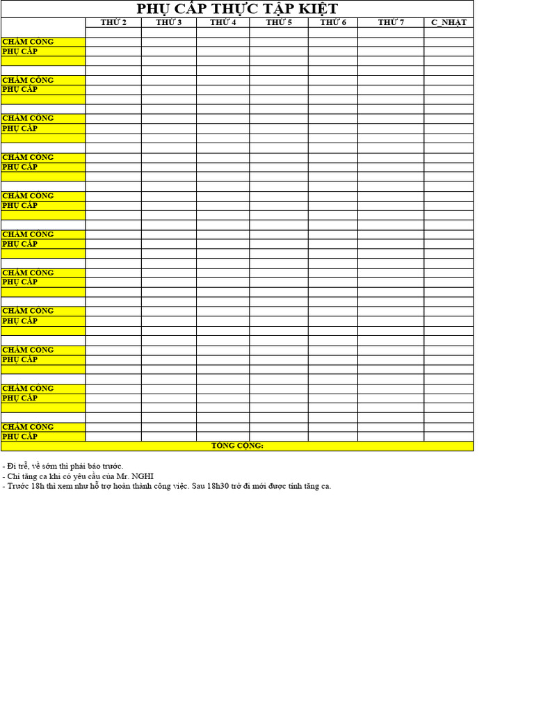 BANG CHAM CONG FORM SINH VIEN-KIET | PDF