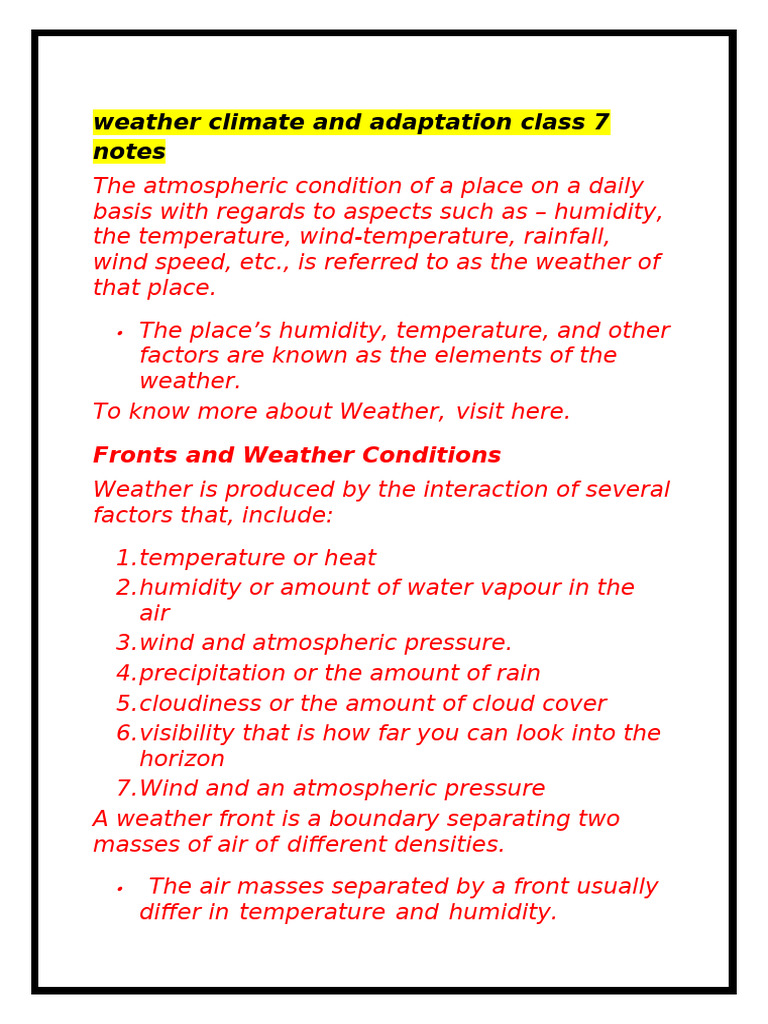 Weather and Climate for Class 7 | PDF | Weather | Precipitation
