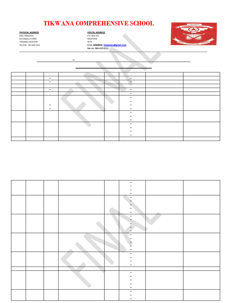 2024 FINAL EXAM TIMETABLE - INTERNAL (1) | PDF | Science 2024 FINAL EXAM TIMETABLE - INTERNAL (1) | PDF | Science